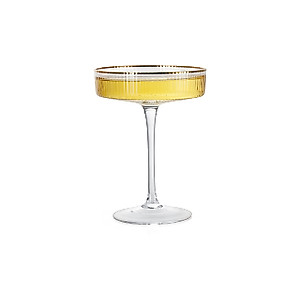 Ribbed Coupe Glasses With Gold Rim, For Martini, Champagne, Cocktails | Set of 4 | 8 oz Classic Manhattan Glasses Speakeasy Cocktail, Ripple Coupes Glasses, Art Deco Gatsby Vintage, Crystal Stemmed
