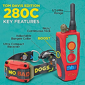 Dogtra E-Collar Tom Davis 280C Dog Training Collar with Remote Boost N’ Bungee Vibration Waterproof ecollar for Dogs 127-Level 1/2-Mile Range