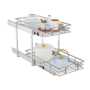 LOVMOR Slide Out Cabinet Drawers Pots and Pans Organizer and Storage, 11" W x 21" D, 2 Tier