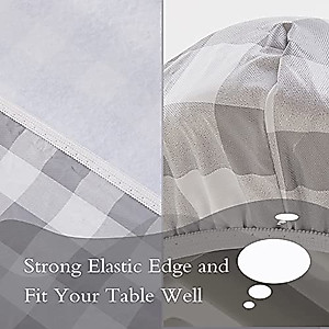 Fitted Picnic Table Cover with Bench Covers, 3 Pieces Waterproof Camping Picnic Tablecloth Cover with Elastic Edge for Indoor/Outdoor/Patio, 6ft Rectangular Vinyl Picnic Table Cover, Grey