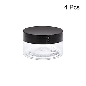 uxcell Round Plastic Jars with Black Screw Top Lid, 2oz/ 50ml Wide-mouth Clear Empty Containers for Storage, Organizing, 4Pcs