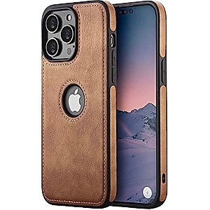 N.N Compatible for iPhone 14 Pro Max 6.7 Vegan Leather case, Luxury, Elegant and Beautiful Design case Non-Slip Grip Vintage Looking Perfect Stitching Leather case (Brown)