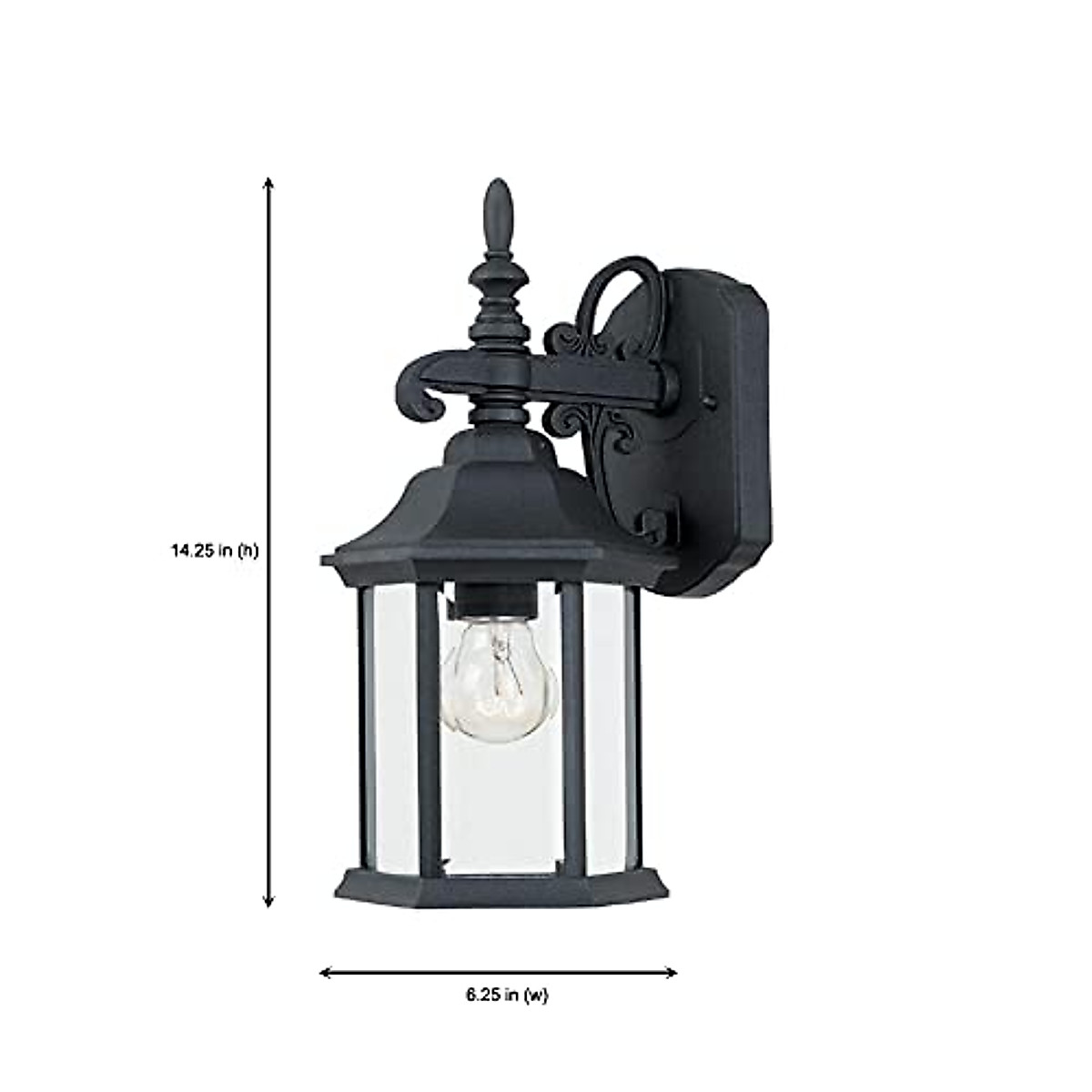 DESIGNERS FOUNTAIN Devonshire Outdoor Light Fixture, 14 Inch Exterior Wall Mount Lantern Sconce, Clear Glass Porch Lights for Front Door, Patio, and House Garage, Black, 2961-BK