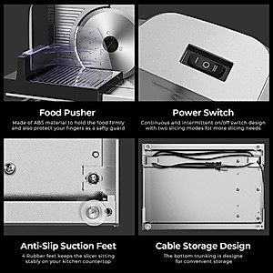OSTBA Die-Cast Electric Meat Slicer Machine, 0-23mm Adjustable Thickness, Two 6.7” Removable Stainless Steel Blades, Intermittent Switch, 160W Deli Food Slicer with Food Tray for Meat Cheese Bread