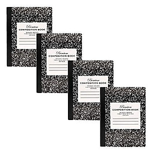 Emraw Premium Black Marble Composition Book Wide Ruled Paper Office Dairy Note Books 100 sheet Meeting Notebook Journals Hard cover Pack Of 4 Writing Book For school