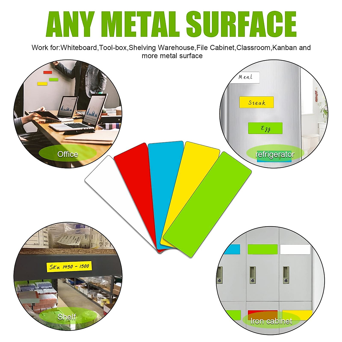 STTMGN Dry Erase Magnetic Labels (1x3",Pack of 60),Write On Magnets Sticker,Real Waterproof/Reusable for Classroom&Office&Cabinet&whiteboard&Fridge&More (White)