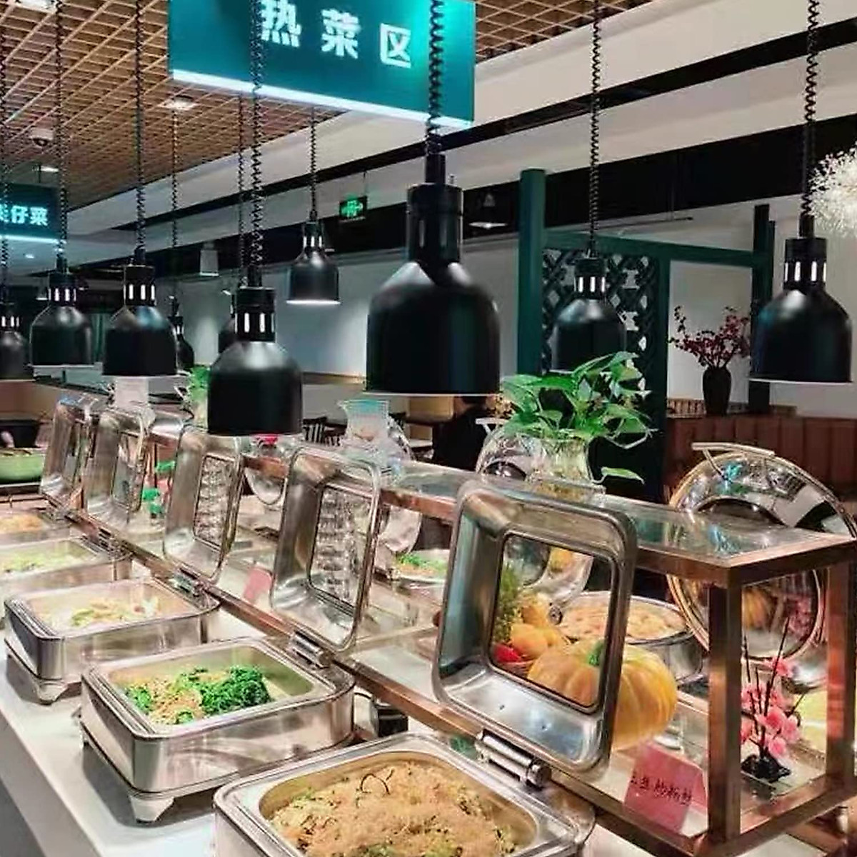 KOUWO Hanging Food Heat Lamp Buffet Food Warmer Light Heating Lamp for Food Commercial (Black)