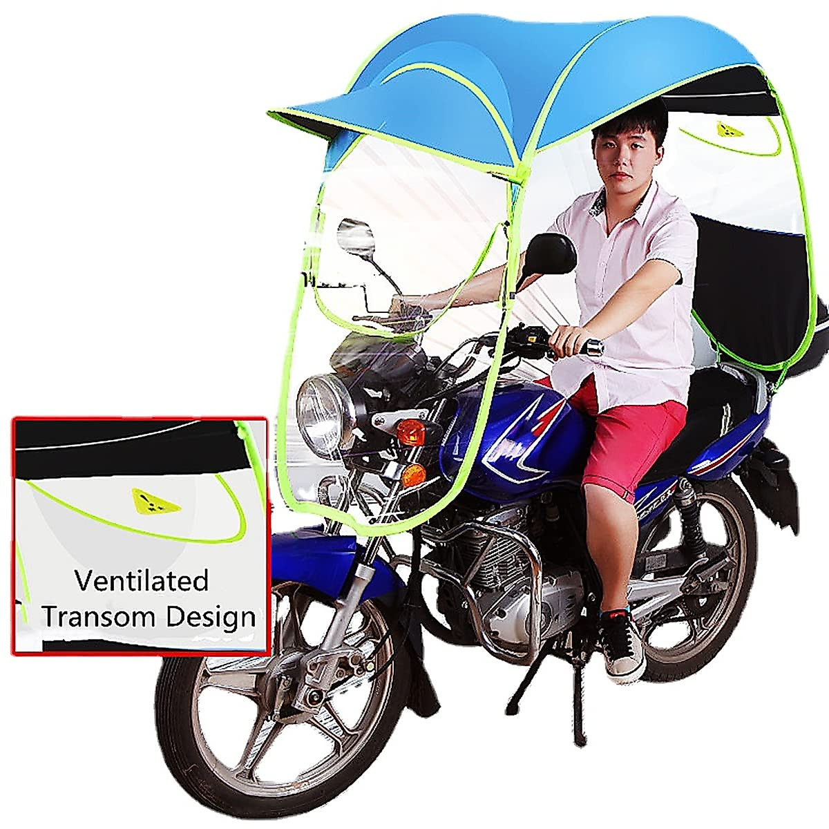 YUANXIN Motorcycle Awning Canopy E-Bike Carport Awning Canopy Storage Battery Car Motorcycle Rain Shelter Transparent Umbrella Carport (Blue)
