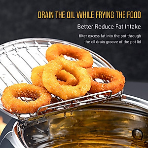 Deep Fryer Set,3.6QT Mini Deep fry Pot with French Fries Basket and Frying Tongs -Stainless Steel Deep Fry Pan with Thermometer