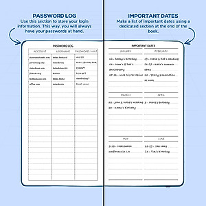 Skyline Address Book – Telephone Contact Book with Password Log & Important Dates Calendar – Phone Number Book for Women & Men – A5 Size, 8.3x5.8″, Hardcover (Mystic Blue)