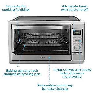 Oster Toaster Oven, 7-in-1 Countertop Toaster Oven, 10.5" x 13" Fits 2 Large Pizzas, Stainless Steel