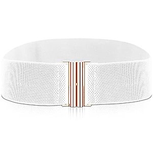 Cobee Women Elastic Wide Belt,Waist Belt with Flat Buckle(White)