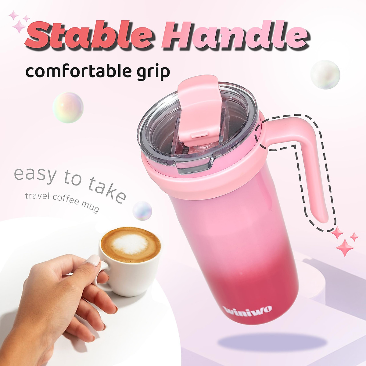 winiwo 20 oz Tumbler with Handle, Easy to Hold, Travel Coffee Mug with Screw Lid, Spill-proof, Insulated Cups, Built-in Up Down Flip, Fit Most Car Cup Holders, Commute, School, Home, Office