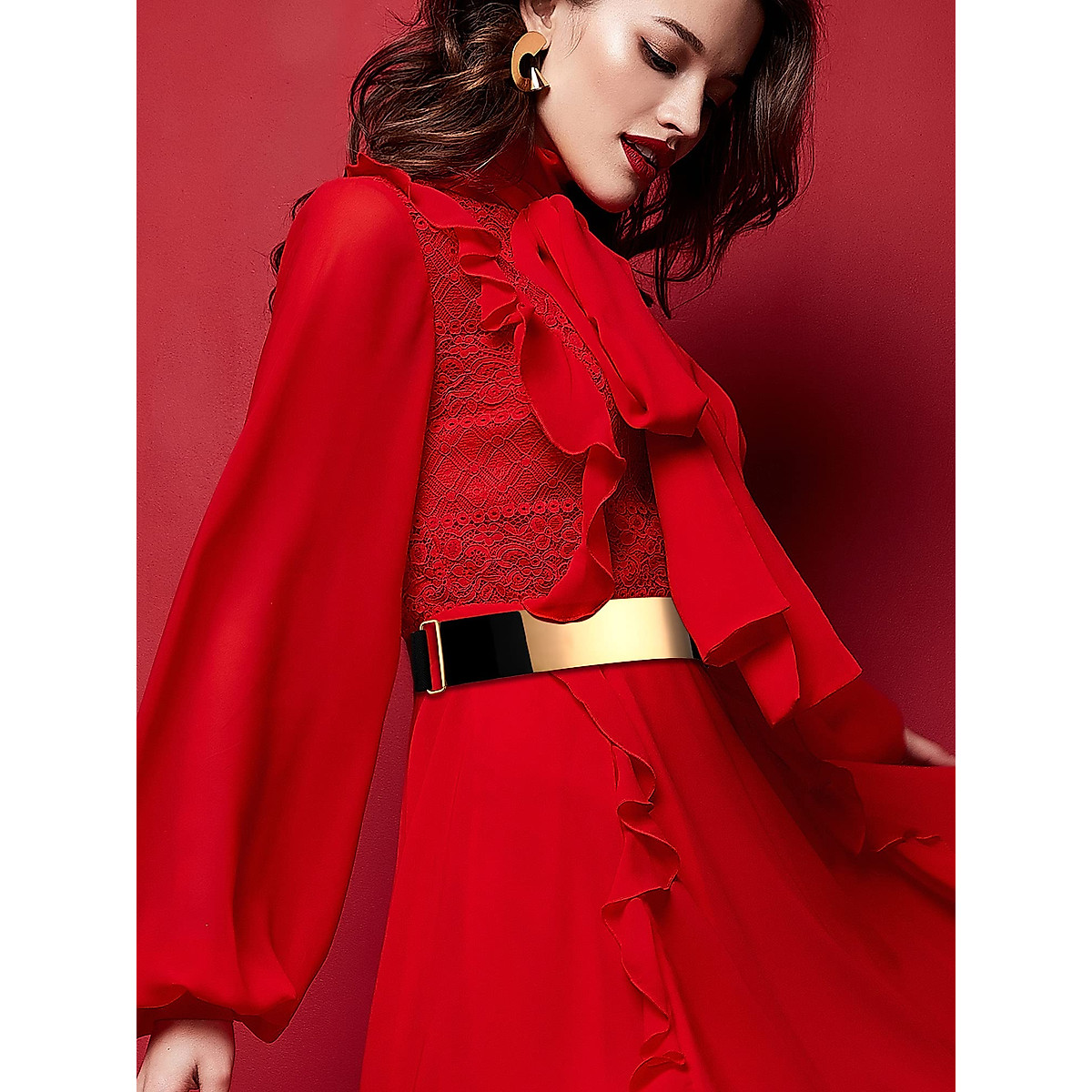 Chuangdi 2 Pieces Women's Mirror Stretch Waist Dress Belt Skinny Belt for Women Dress Waist Belt Metal Mirror Elastic Belt (Gold, Silver)