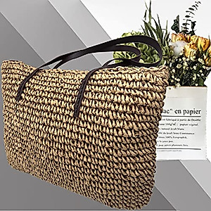 Abuyall Straw Purses for Women Shoulder Handbags Weaving Summer Beach Tote Bag (Solid)