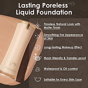FOCALLURE PerfectBase Lasting Poreless Liquid Foundation, Medium to Full Coverage with Matte Finish, Covers Blemishes & Under-Eye Circles for All Skin Types, WP12 Dune