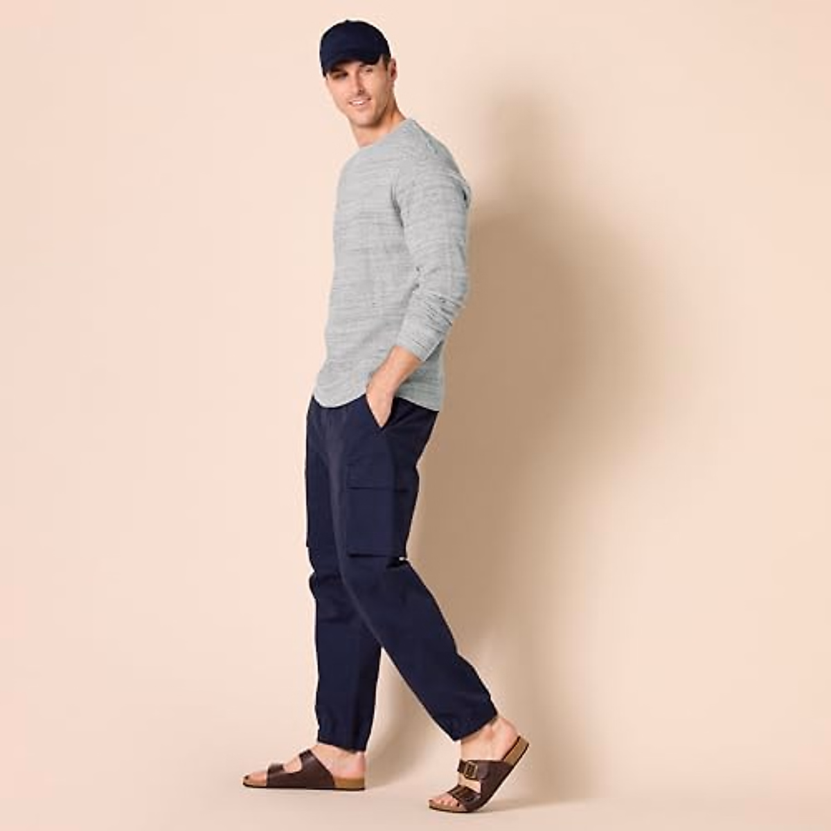 Amazon Essentials Men's Regular-Fit Long-Sleeve Waffle Shirt, Light Grey Heather, Large