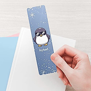 Personalized Bookmark, Customized Adorable Penguin Bookmarks with Name, Metal Markers Ruler Ornament, Gifts for Book Lovers, Penguin Lover, Readers, Women Men On Birthday Christmas