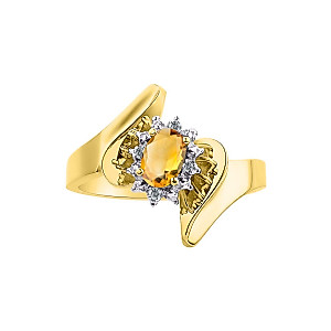 Rylos Floral Designer Ring with 6X4MM Oval Gemstone & Sparkling Diamonds in Yellow Gold Plated Silver- Birthstone Citrine Jewelry Size 7