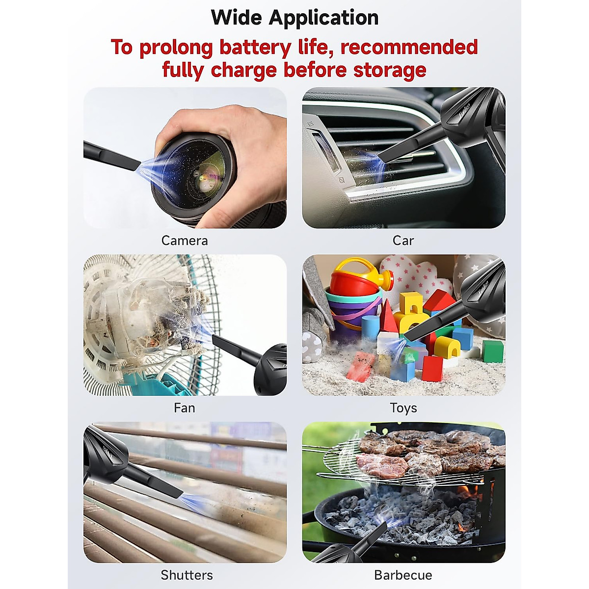 Compressed Air Duster,Fulljion 3-Gear to 51000RPM Electric Air Duster Portable Air Blower with LED Light, 6000mAhRechargeable Cordless Air Duster for Computer Keyboard Fast Charge(Black)