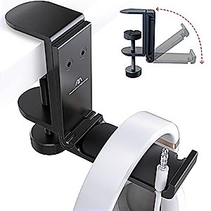 APPHOME Headphone Hook Desk, Headphones Stand Under Table Foldable Headset Holder Clamp Hanger Mount, Built in Cable Clip Organizer for PC Gaming, Office, Backpack Bag Purse Hanging
