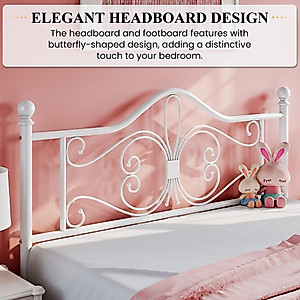 SHA CERLIN Full Size Bed Frame with Headboard,Metal Bed Frame with Butterfly Pattern Design Headboard & Footboard,No Box Spring Needed,Easy Assembly,White