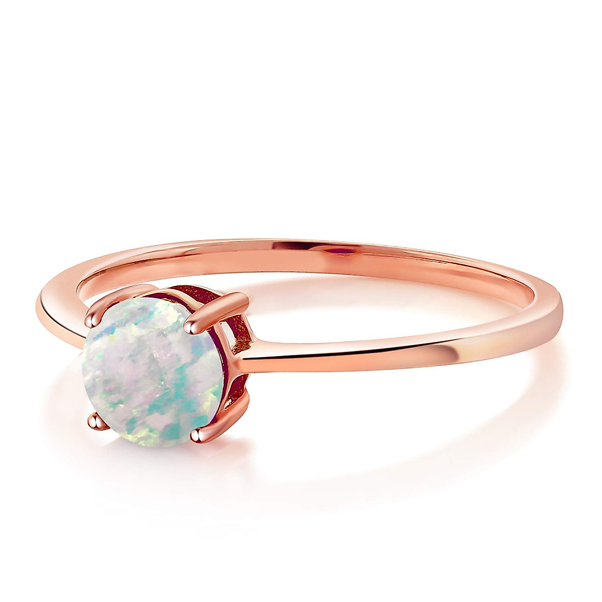 Gem Stone King 10K Rose Gold White Simulated Opal Solitaire Engagement Ring For Women (1.00 Cttw, Round Cabochon 6MM, Gemstone October Birthstone, Size 9)