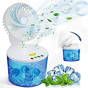 Desk Fan Rechargeable Portable Foldable Fan, Evaporative Mini Personal Air Conditioner with 3 Speeds 3L Water Tank, Air Cooler with Aromatherapy and Night Light for Home, Office and Outdoor