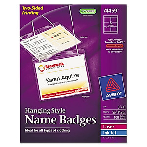 Avery Insertable 3 Inch x 4 Inch White Name Badges 100 Count (74459)