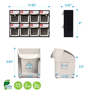 SHUTER Small Parts Tool Organizer, Tilt Out Stackable Craft Sewing Cabinet, Garage Storage, Dental Tip Out Bin Design, 8 Compartment, Warehouse Kits Included, Black, FO-308