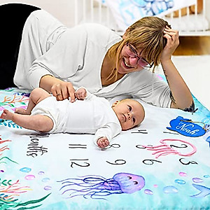 Baby Monthly Milestone Blanket Boy and Girl - Extra Soft Fleece Blanket for Baby Shower - Milestone Blanket Baby Boy and Girl Nursery Decor - Capture Baby Growth - with Whale Chalkboard + 2 Frames