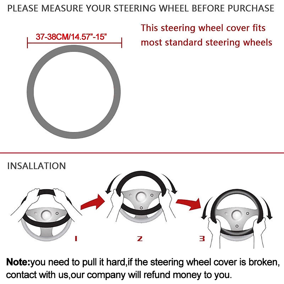 Steering Wheel Cover 38cm Car Steering Wheel Cover, for Citroen C3 C4 C1 C5 C2 Berlingo C Elysee Saxo DS3 Picasso Aircross Sega