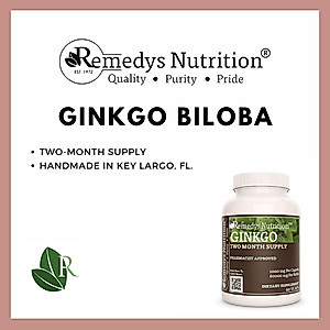 Remedy's nutrition Ginkgo Biloba | 1,000 mg, 60 Vegan Capsules Herbal Dietary Supplement | Two Month Supply | Non-GMO, Gluten Free, Dairy Free, No Fillers or Additives