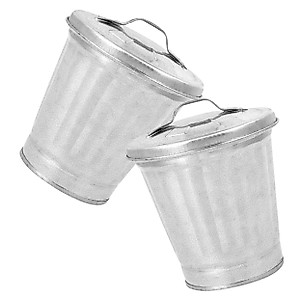 jojofuny Mini Iron Trash Can, Galvanized, As Shown