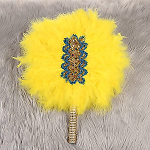 African Custom Wedding Feather Hand Fan Lace Dance Fan with Sequins Stone Handmade Abanicos para Boda Bride Hand Held Photo Prop