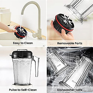 Hauswirt Smoothie Blender for Kitchen,1200W Professional Countertop Blender for Shakes and Smoothies, 3 Presets with 15 Speeds for Ice Crushing and Frozen Fruit Drinks, Tritan BPA-Free 51 Oz Jar, 25 oz & 16 oz to-go Cups, Easy Cleaning Detachable Blades B