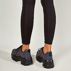 LUCKY STEP Women Chunky Platform Dad Colorblock White Neon Green Fuchsia Hologram Silver Casual Lace-Up Walking Sneakers(Charcoal,10 B(M) US)