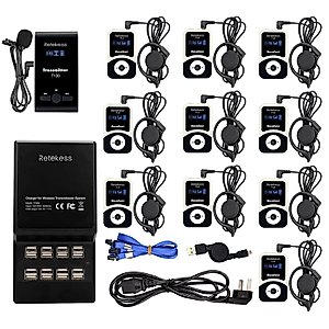 Retekess T130 Church Translation System, Tour Guide Wireless System, 16 Port USB Charging Station,164ft-197ft, Whisper Wireless Tour Guide System for Church, Plant (1 Transmitter 10 Receivers)