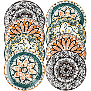 Foraineam 8 Pieces Salad Plates, 8.5 Inch Porcelain Floral Dessert Plates, Colorful Round Lunch Plate Sets for Appetizer Salad Fruit Snack, Dishwasher and Microwave Safe