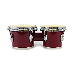 BONGOS 7" + 8" inch DARK RED WOOD DUAL DRUMS SET - WORLD LATIN Percussion - NEW