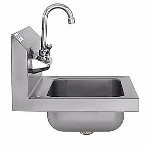 Kratos 28W-088 NSF Commercial Hand Sink with Gooseneck Faucet - 14"Wx10"Dx5"H Bowl
