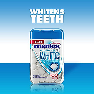 Mentos Always White Sugar-Free Chewing Gum with Xylitol, Peppermint, 100 Piece Bottle (Pack of 4)