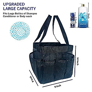 Mesh Shower Caddy Portable for College Dorm – Quick Dry Hanging Shower Bag for Bathroom, Beach, Swimming & Gym – Shower Tote Double Handles with Oxford Base, 8-Pockets & 2 key Chain Holder –Shower Cap