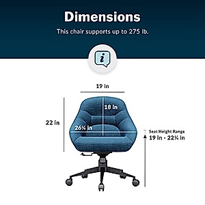 Vari Upholstered Desk Chair (VariDesk) - Comfortable Computer Chair with Memory Foam Cushion - Home Office Chair with Wheels - Adjustable Height Swivel Chair (Azure Blue)