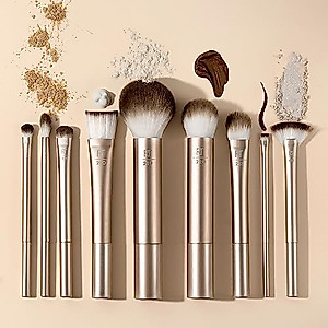 Real Techniques Au Naturale Makeup Brush Kit, For Foundation, Powder, Eyeshadow, Blush, Bronzer, & Concealer, Premium Quality Face Brushes, 9 Piece Set