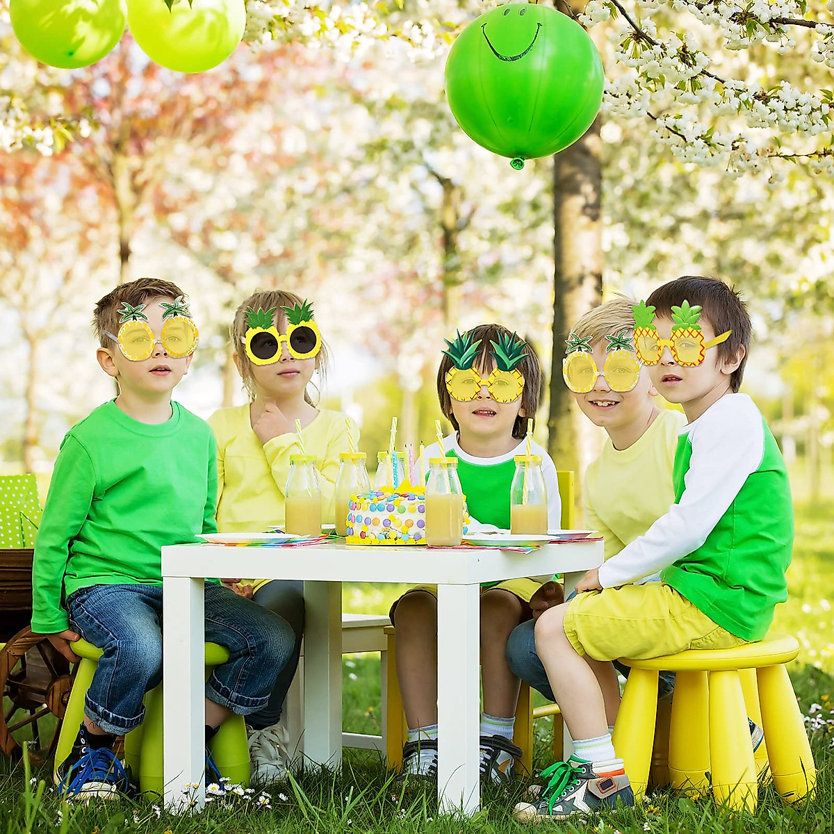 6 Pairs Pineapple Sunglasses Novelty Sunglasses Tropical Pineapple Glasses with 6 Styles, Hawaiian Sunglasses Fruit Shape Glasses Pineapple Party Favors for Summer Beach Luau Theme Party Accessories