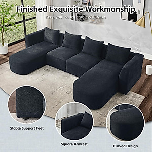 Melpomene 117 "Minimalist Upholstery Boucle Fabric U-Shape Modular Sectional Sofa Couch，Curved Sofa Includes 2 Single Chair 2 Chaise Longue,Living Room Furniture Set,Black
