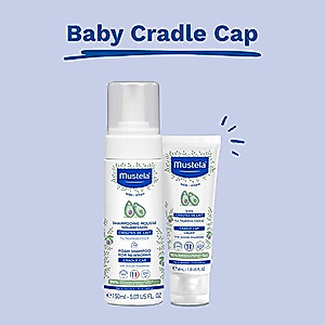 Mustela Cradle Cap Foam Shampoo for Newborn - Fragrance-Free Baby Shampoo for Seborrheic Dermatitis - Helps to minimize Scalp Flakes - Clinically & Dermatologist Tested - 5.07 fl. oz.