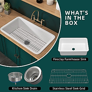 Miuara White Undermount Kitchen Sink 32 Inch - Large Kitchen Sink Drop In 32"x19", 9" Deep Dual Mount Drop In Kitchen Sink, Topmount Single Bowl Fireclay Sink For Kitchen, with Custom Accessories