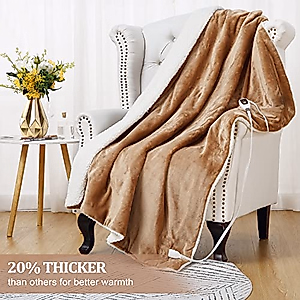 CAROMIO Electric Heated Blanket Throw, 4 Heating Levels & 4 Hours Auto Off, Thick Flannel & Sherpa Reversible Electric Blanket, Fast Heating Blanket Throw with Overheating Protection, Brown 50" x 60"